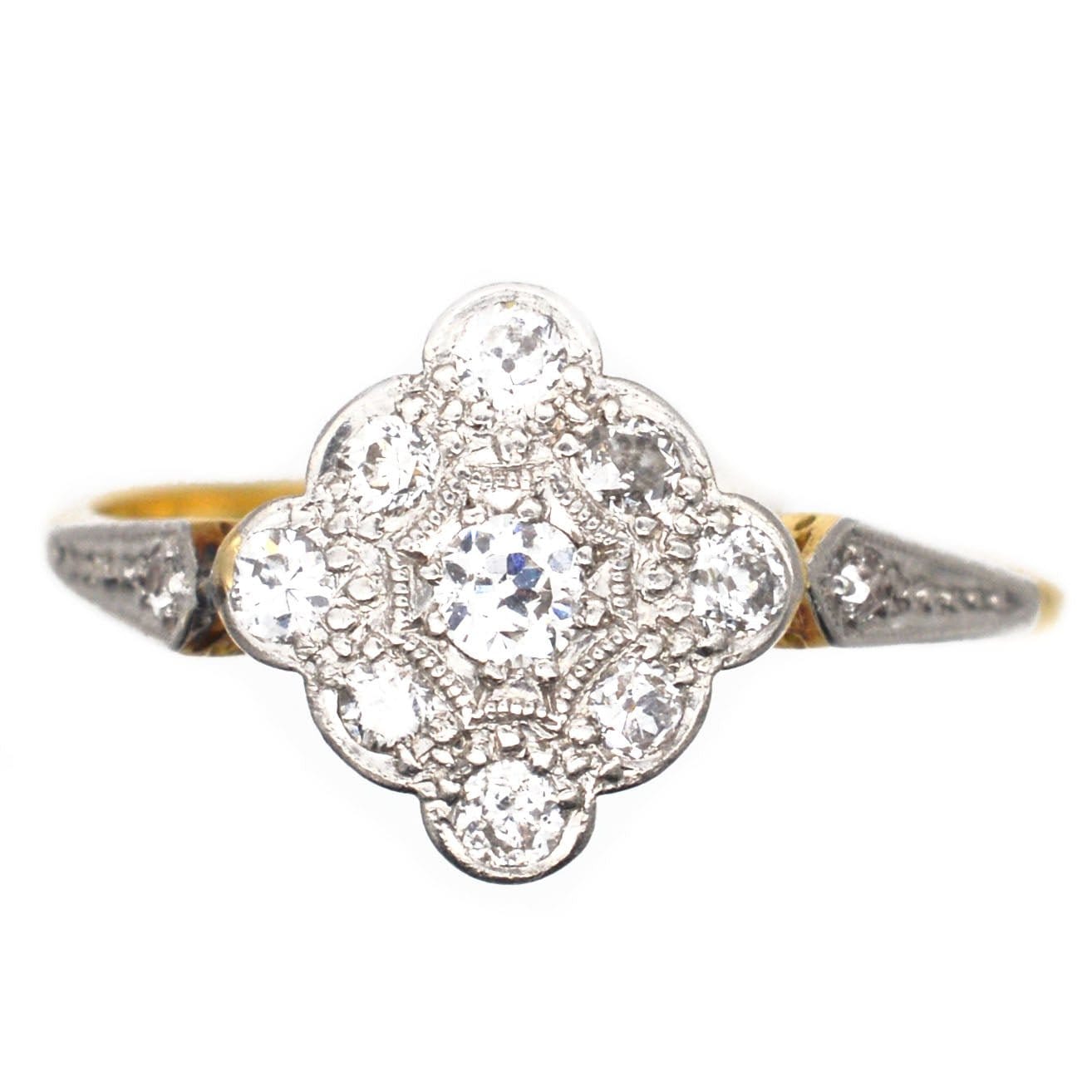 Edwardian 18ct Gold & Platinum, Diamond-Shaped Diamond Cluster Ring