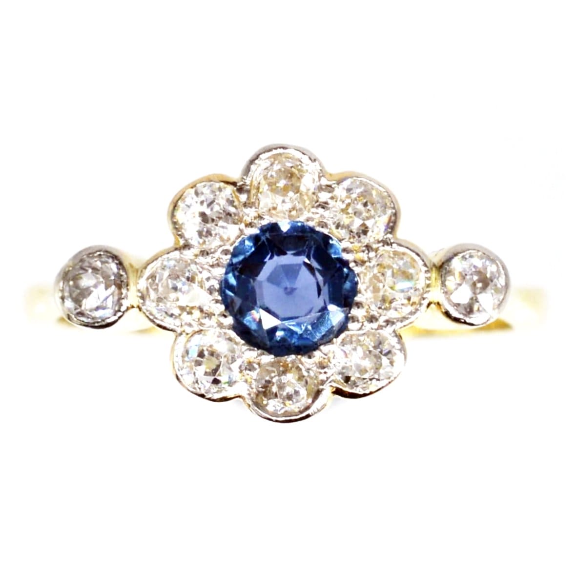 Edwardian 18ct Gold & Platinum, Sapphire & Diamond Cluster Ring