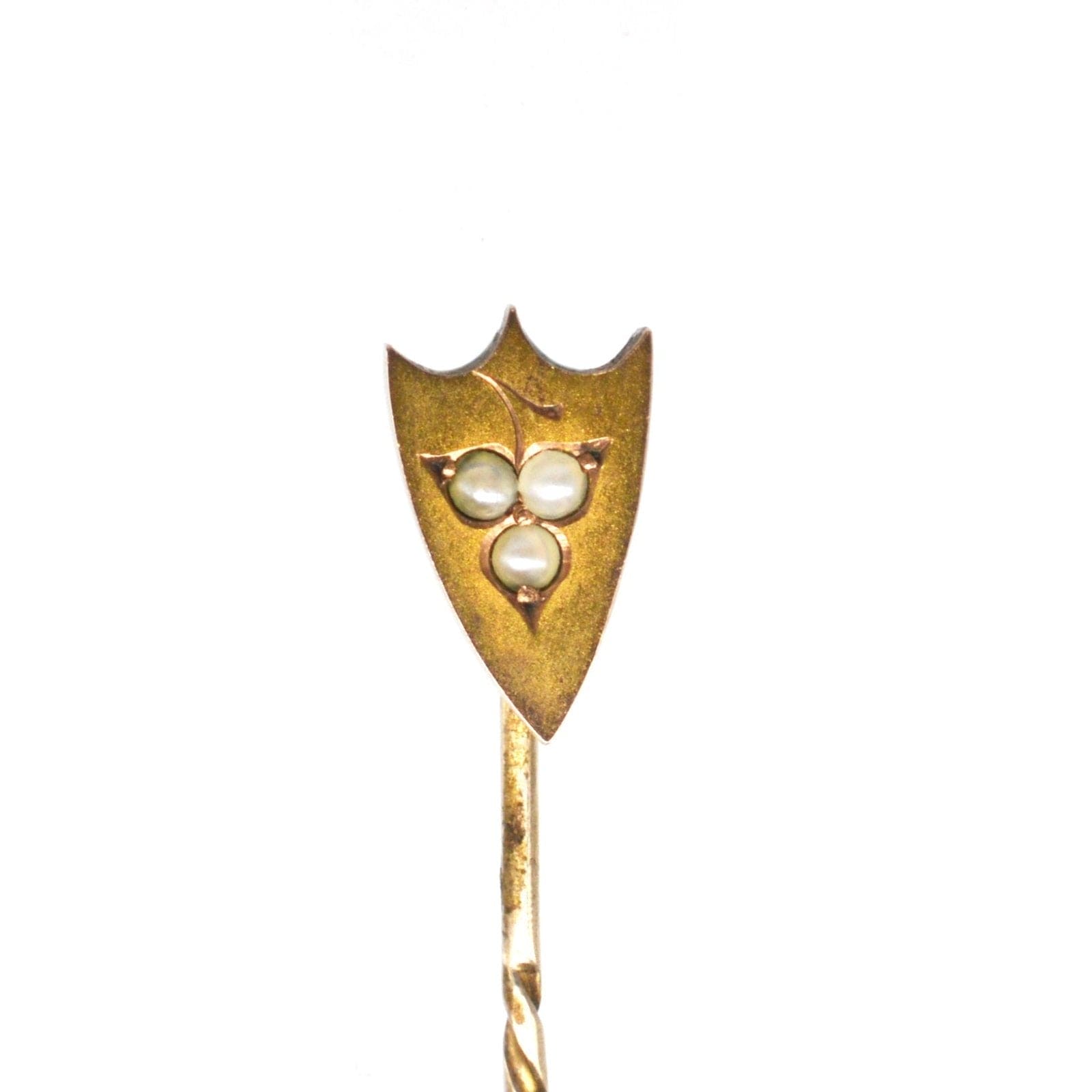 Victorian 9ct Gold Shield with Split Pearl Leaf Tie Pin
